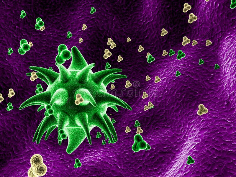 Green virus on mauve cells stock illustration. Illustration of ...