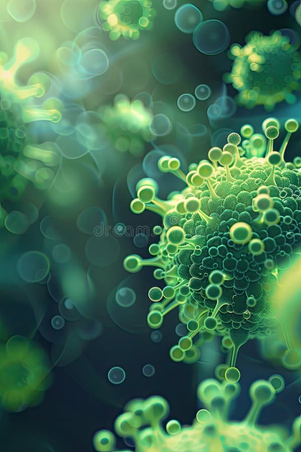Green Virus Under a Microscope Stock Illustration - Illustration of ...