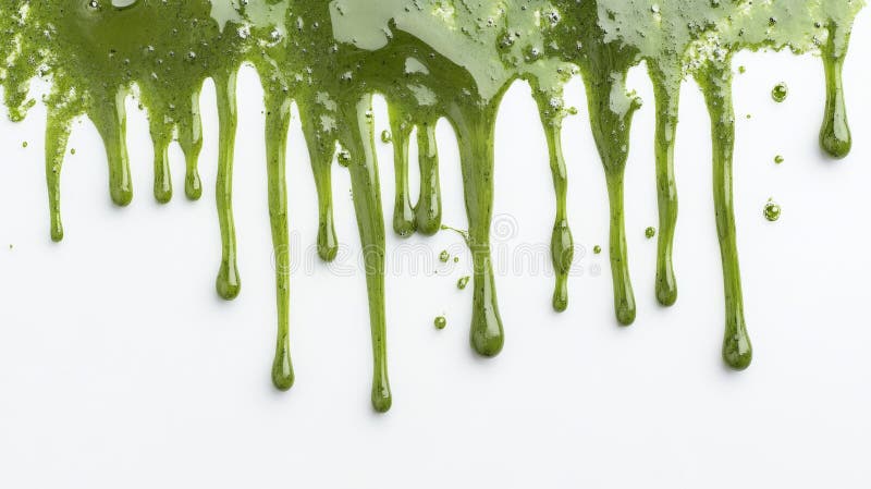 Green Viscous Substance Dripping Down White Background Close-up Stock ...