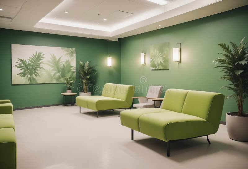Green Waiting Area in a Modern Hospital Stock Illustration ...