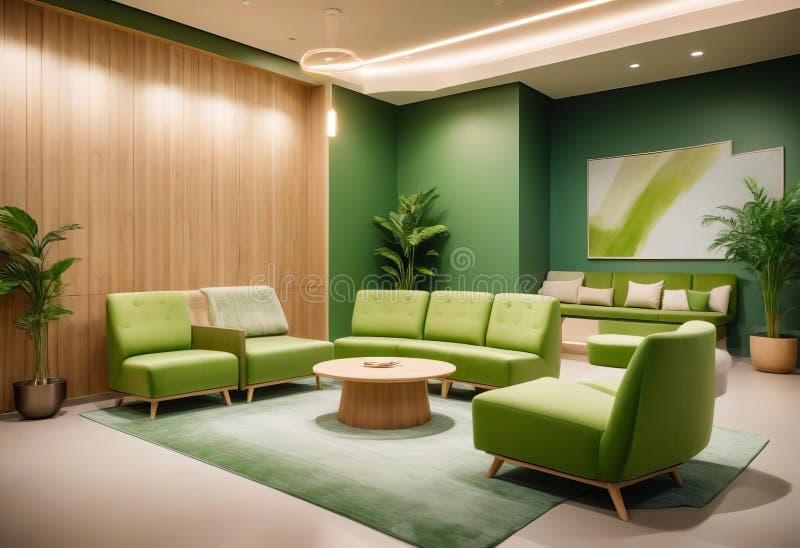 Green Waiting Area in a Modern Hospital Stock Illustration ...