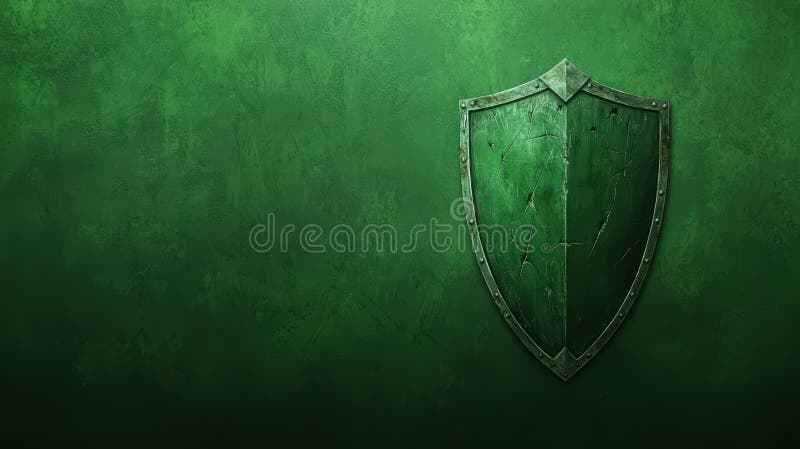 Green Wall with Metal Shield, Symbol of Security and Protection in ...