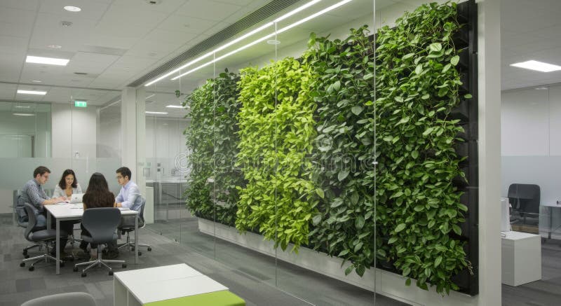 Green Wall in Modern Office with Diverse Team Collaboration Stock Image ...