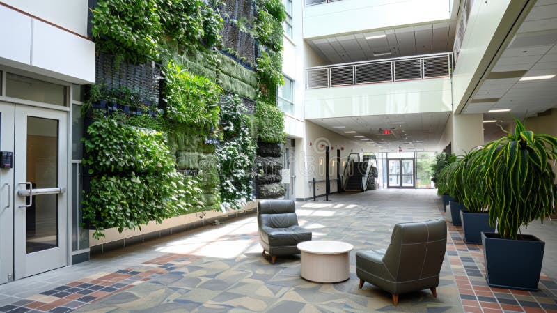 Green Wall in Modern Office Lobby Stock Image - Image of office, area ...