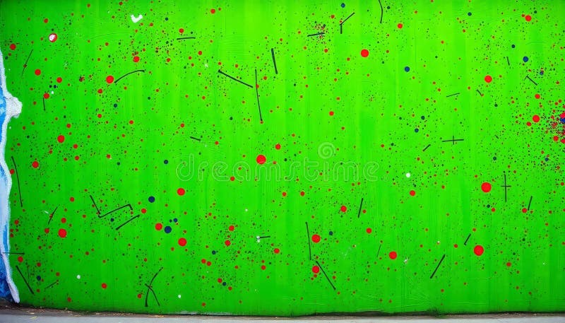 Green Wall with Scattered Colorful Dots and Lines, Creating an Urban ...