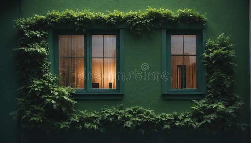 Green Wall with Window and Dramatic Lighting on House Ai Generated ...