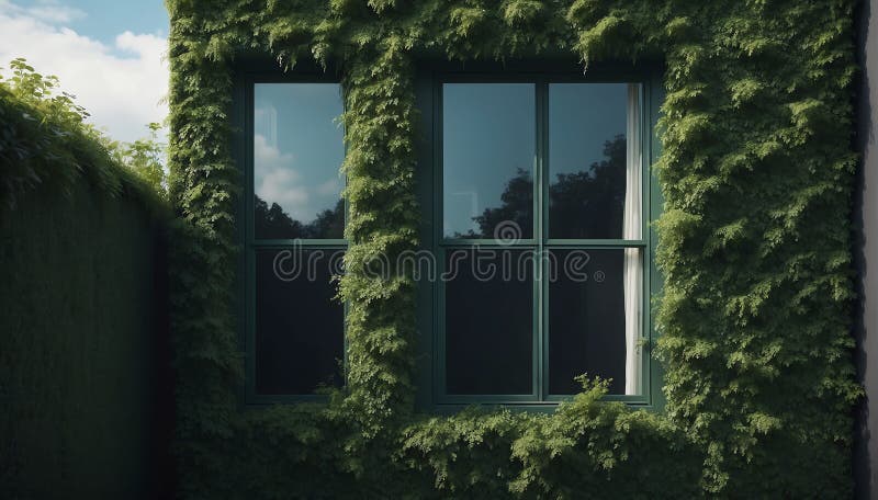 Green Wall with Window and Dramatic Lighting on House Ai Generated ...