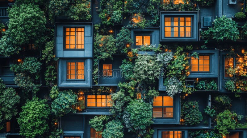 Green Wall with Windows.Nature S Embrace Stock Illustration ...