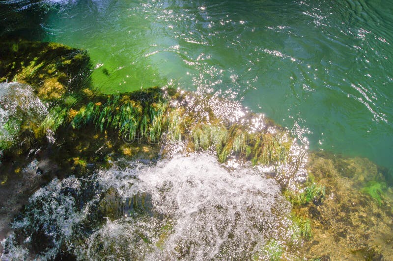 Green Water is Drained Down Stock Image - Image of flowing, waterfall ...