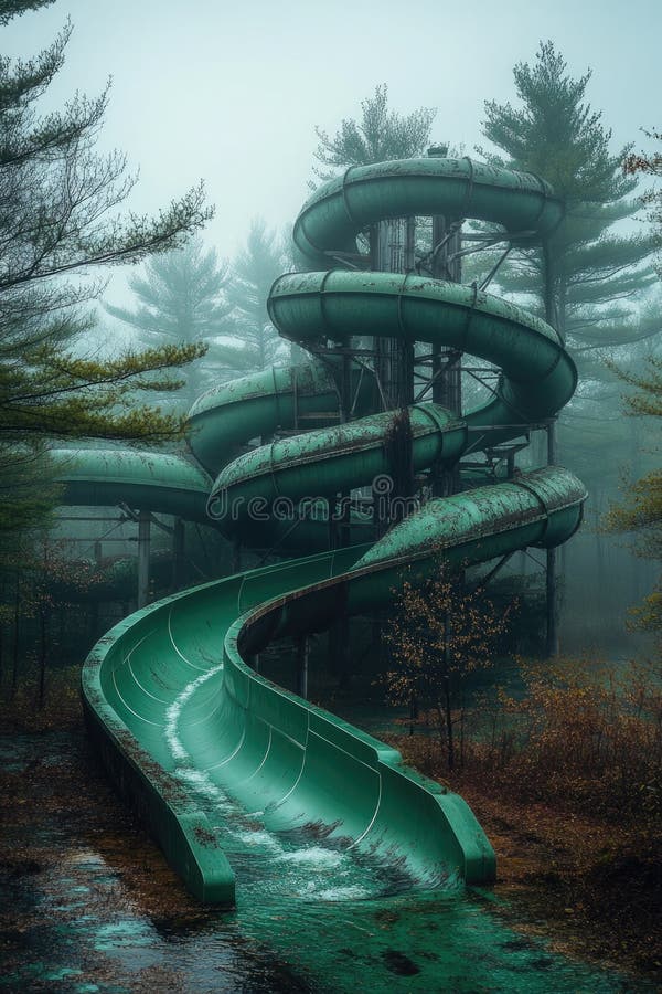 A Green Water Slide Surrounded by Trees and Foliage Stock Photo - Image ...