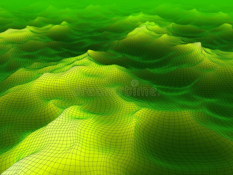 Green Water Surface. Grid Background. Abstract 3d Illustration. Stock ...