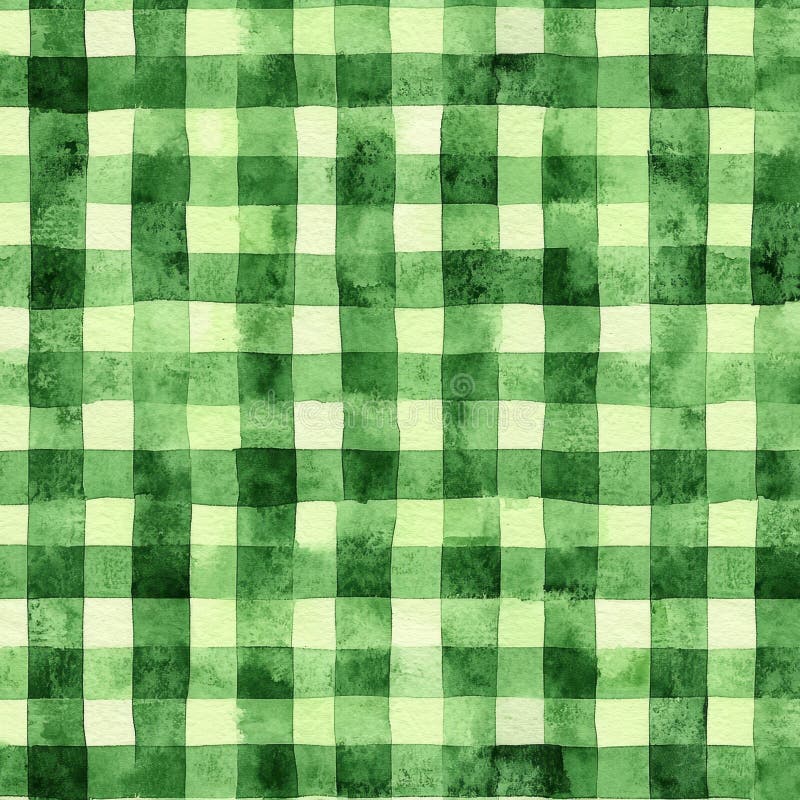 A Green Watercolor Seamless Checkered Pattern with Crossed Horizontal ...