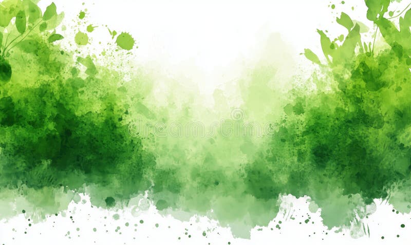Green Watercolor Splash Background with Abstract Foliage and Texture ...