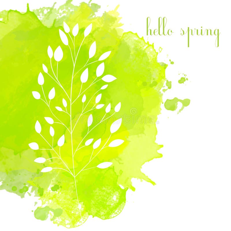 White Doodle Circle Frame with Text Hello Spring. Green Paint Splash ...