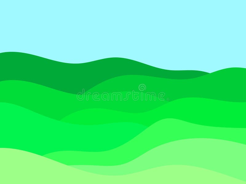 Green Wavy Landscape with Blue Sky in Minimalist Style. Summer ...