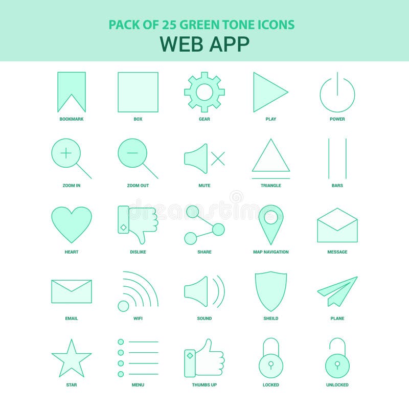 25 Green Web App Icon set stock vector. Illustration of line - 131373768