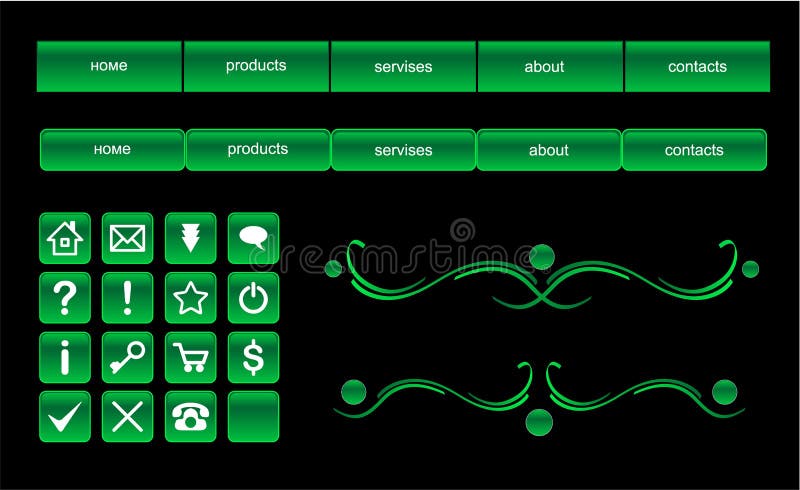 Green Web Buttons Design Elements Set Stock Vector - Illustration of ...