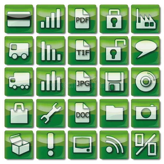 Green web icons 26-50 stock vector. Illustration of documents - 64577437