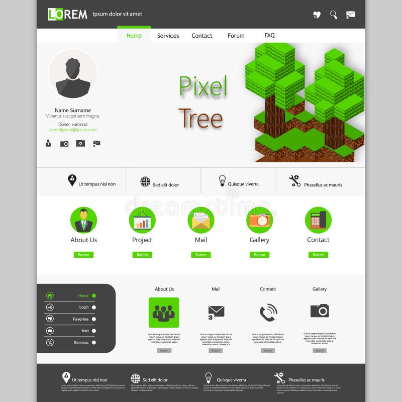 Green Website Template, with 3d Pixel Art Tree, Stock Vector ...