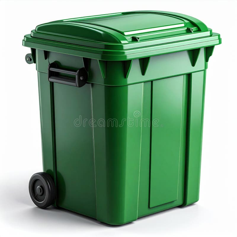 Green Wheeled Plastic Waste Bin on White Background Stock Illustration ...