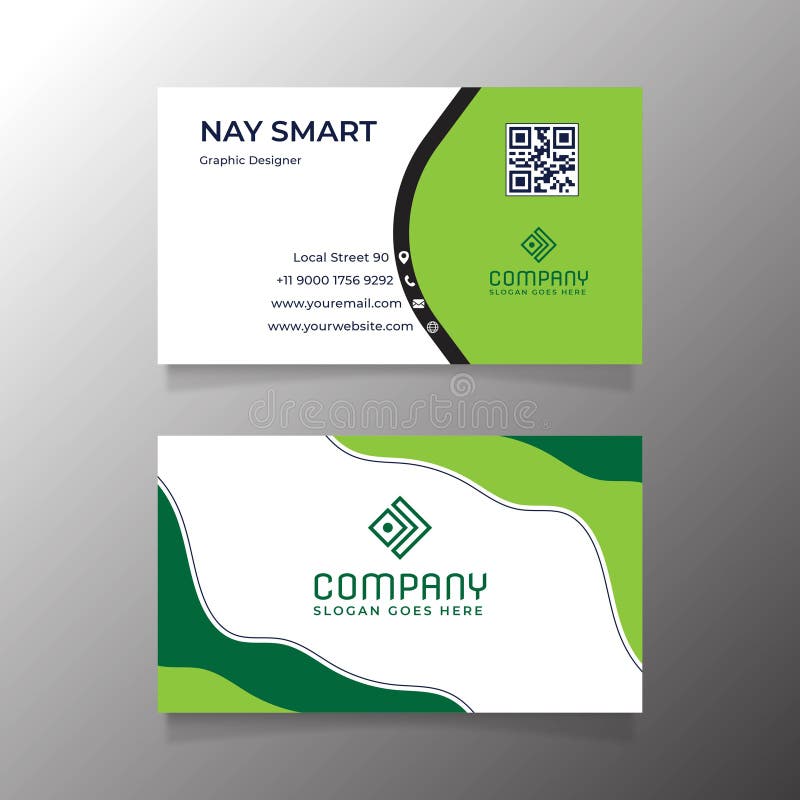 Green White Business Card Template with Qr Code Stock Vector ...