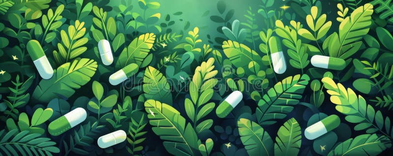 Green and White Capsules Scattered in Dense Foliage Setting Stock ...