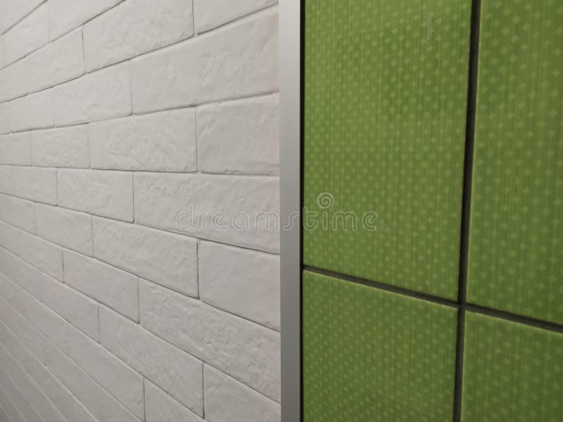 Green and White Ceramic Tiles with Curb Under Brick Stock Photo - Image ...