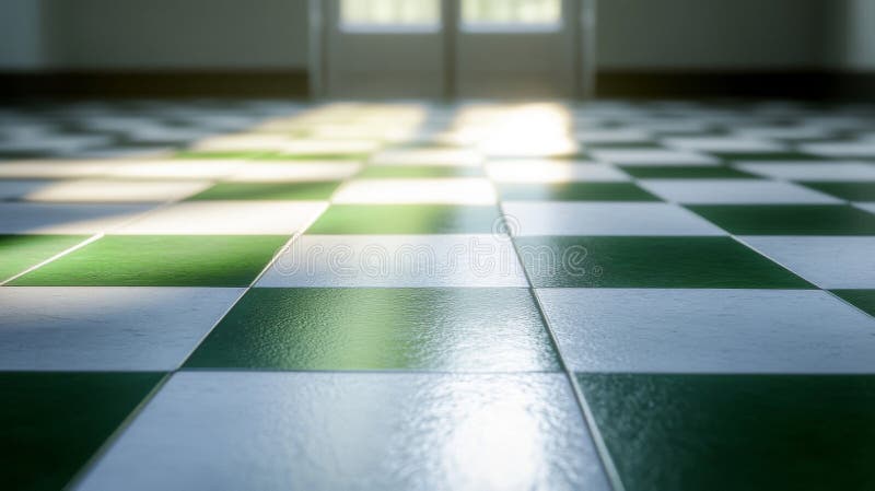 Green and White Checkered Floor Illuminated by Sunlight Stock ...