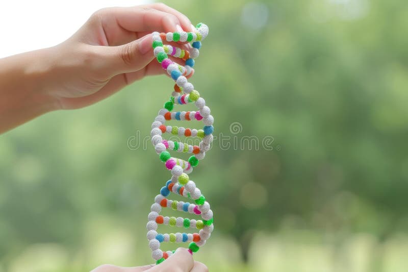 Green and White DNA Model Held by Hands, Natural Background, Intricate ...