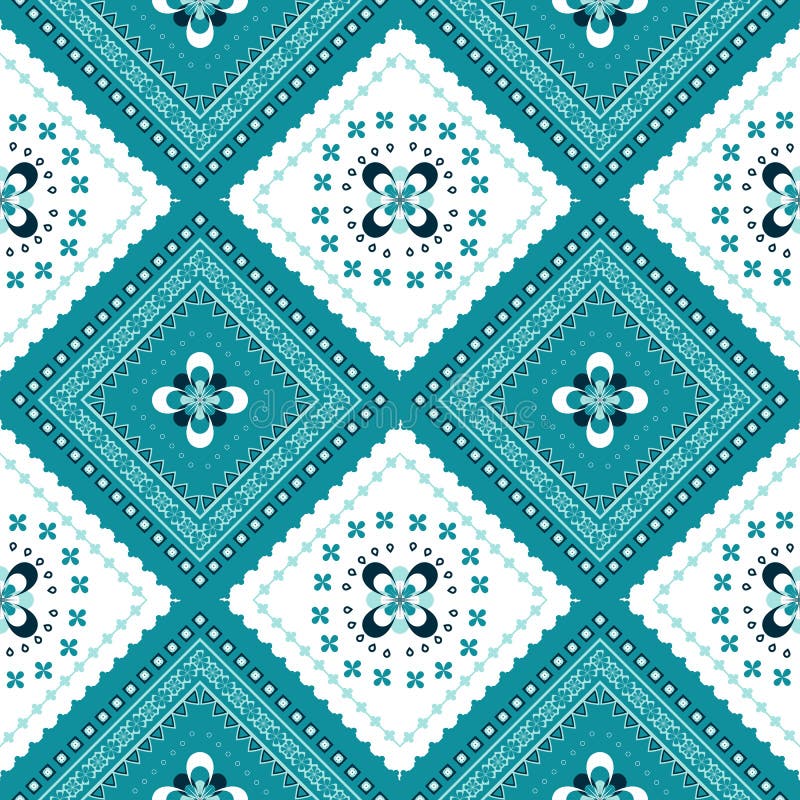 Green and White Ethnic Pattern with Geometric Seamless Square in for ...