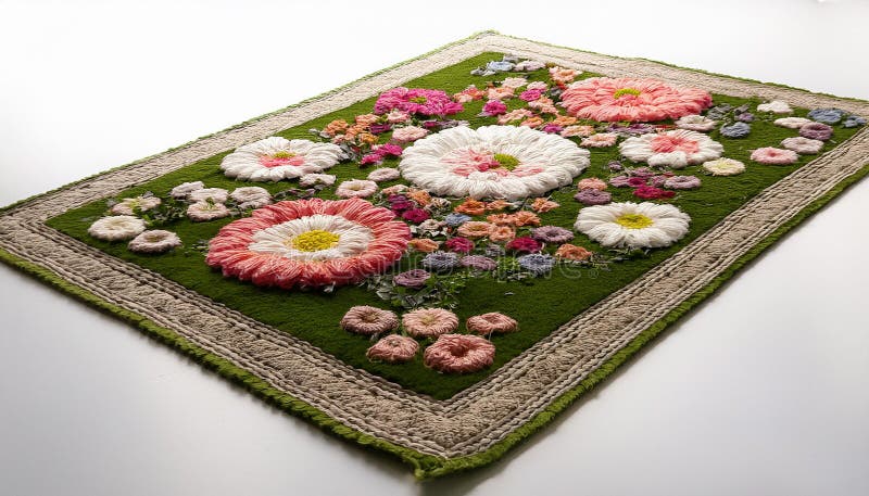 A Green and White Floral Rug with a Floral Design Stock Illustration ...