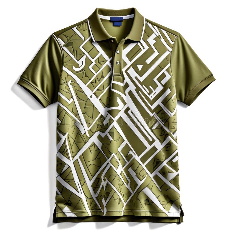 Green and White Geometric Pattern Polo Shirt. Stock Illustration ...