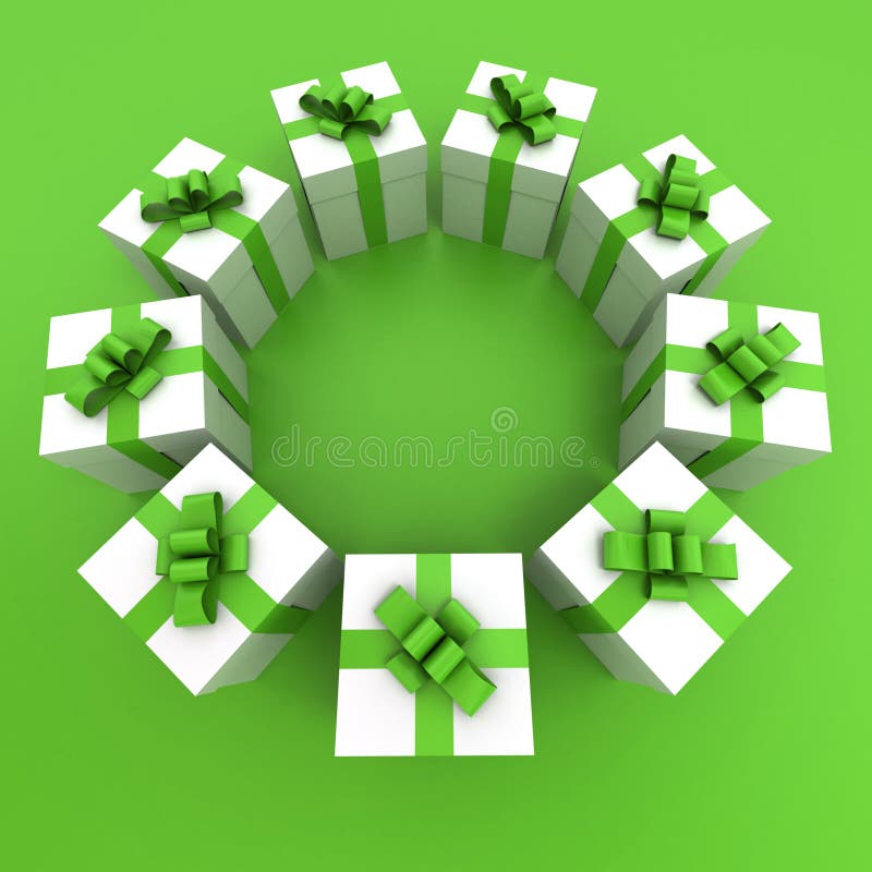 Green and White Gift Boxes Circle Stock Illustration - Illustration of ...