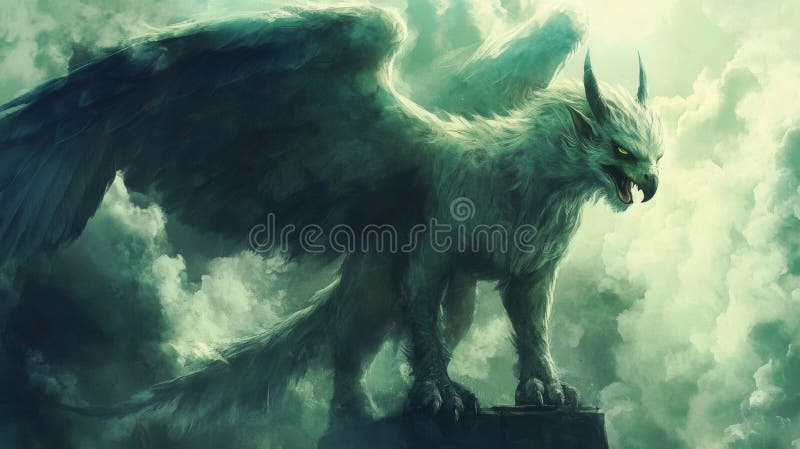 Green and White Griffin on a Stone Outcrop Stock Illustration ...