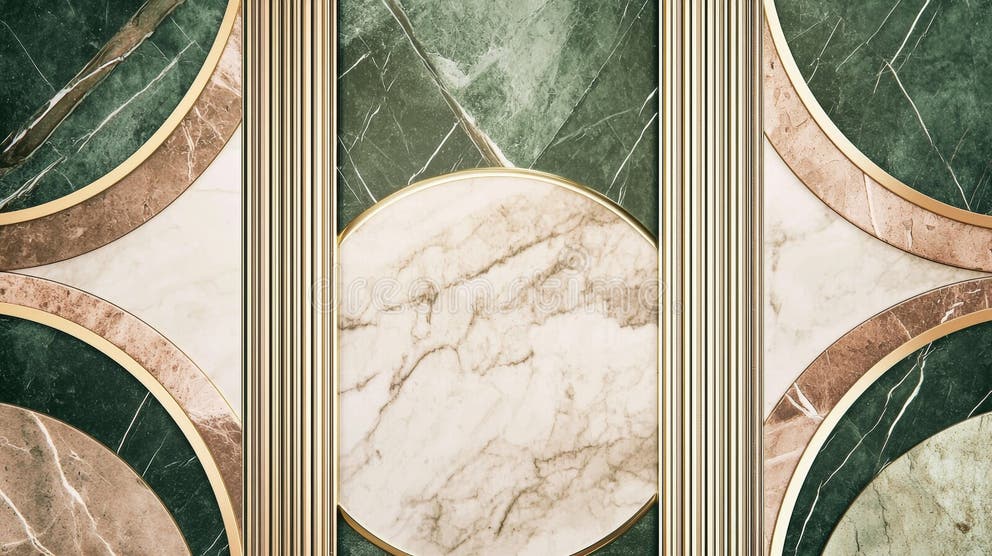 Green and White Marble Circles with Gold Rims Create an Elegant ...