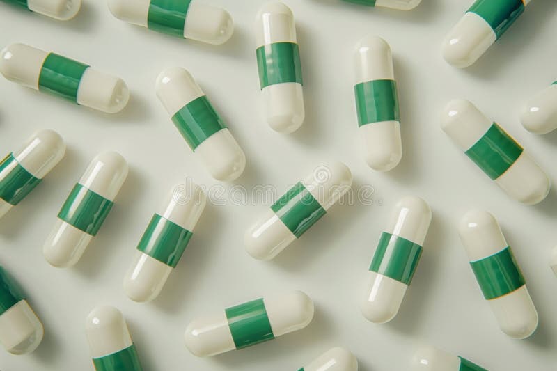 Green and White Pills Arranged on a White Background Stock Photo ...