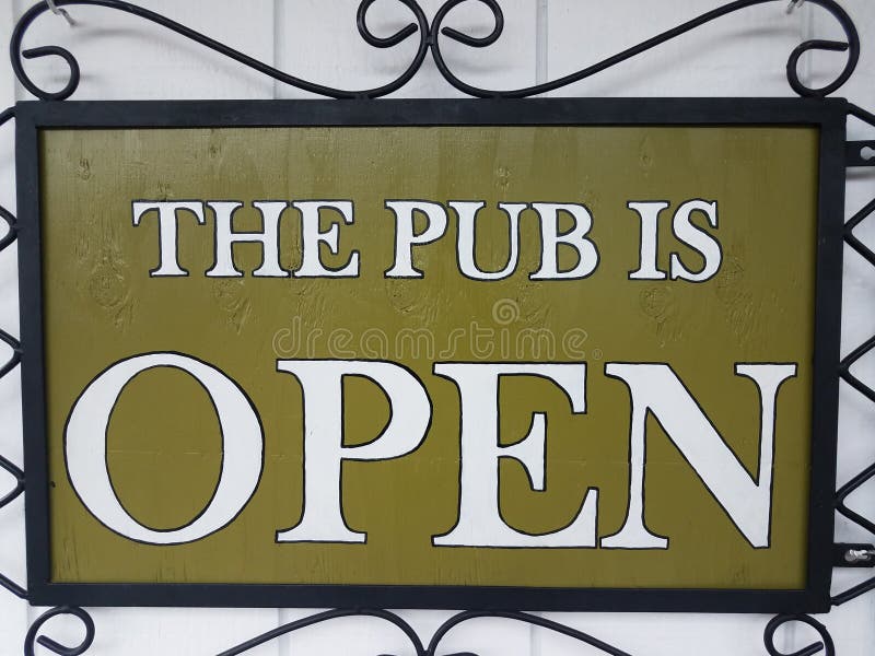 Green and White the Pub is Open Sign Stock Photo - Image of business ...