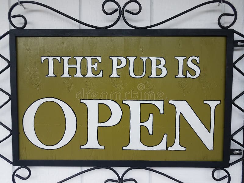 Green and White the Pub is Open Sign Stock Image - Image of signage ...
