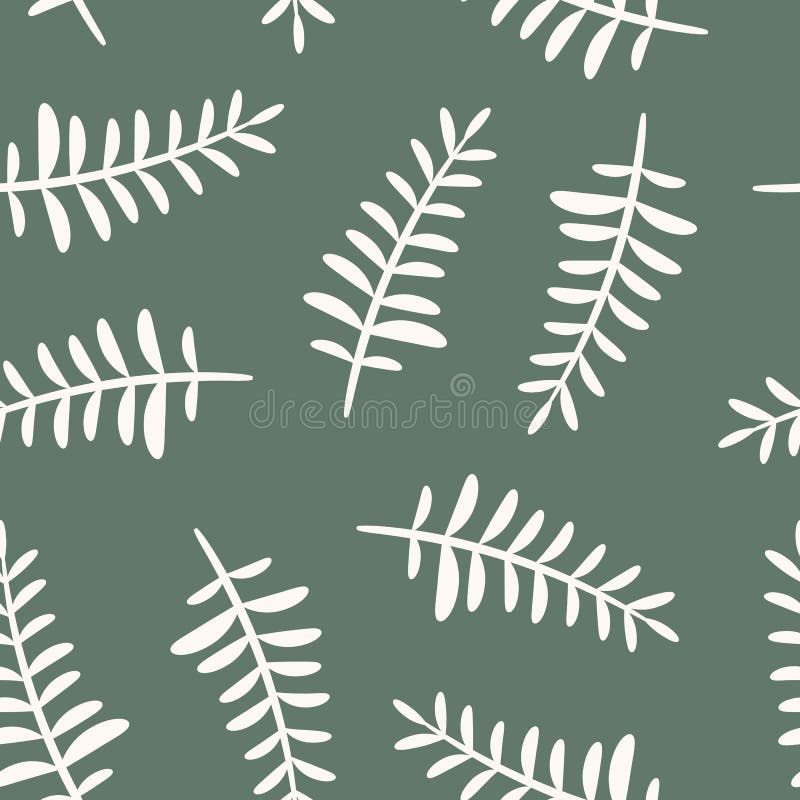 Green and White Repeat Pattern with Fern Leaves Stock Vector ...