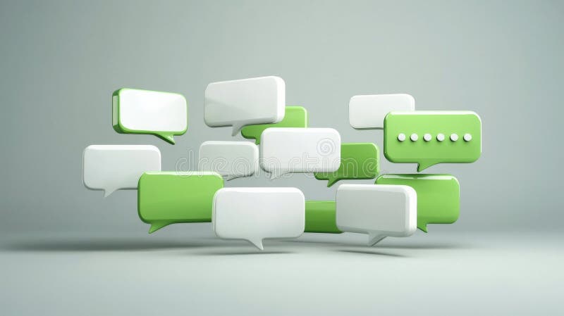 Green and White Speech Bubbles on Grey Background Stock Image - Image ...