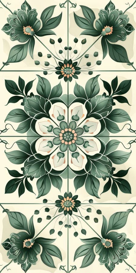 Green and White Tile with Flower Design Stock Illustration ...