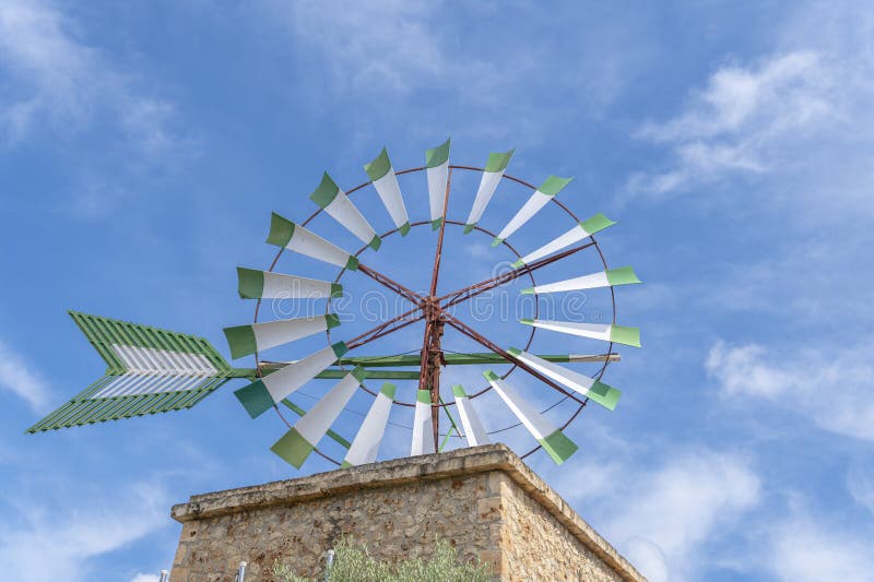Green and White Windmill Typical of Mallorca Stock Image - Image of ...