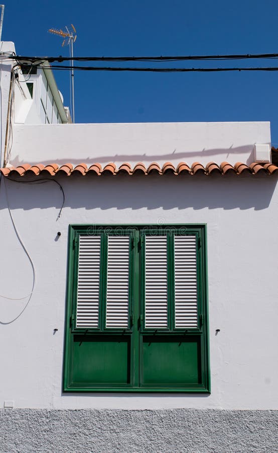 Green Window in the Old Spanish House Stock Photo - Image of painted ...