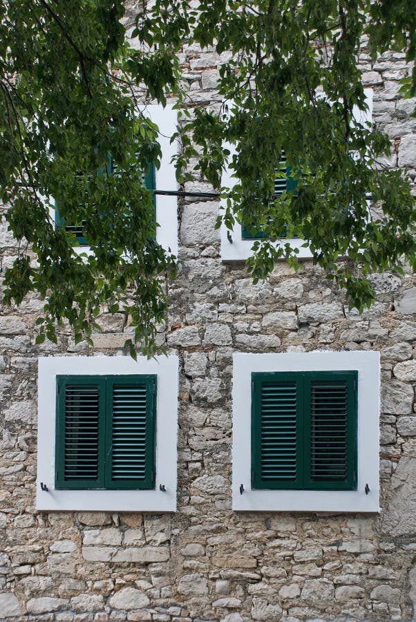 Green window shutter stock image. Image of stone, building - 45862145