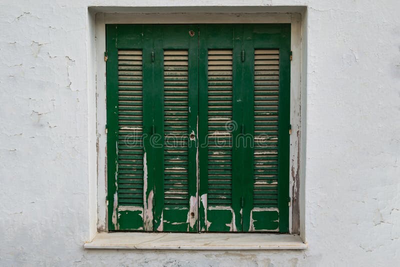 Old Classic Traditional Square Window with Green Shutters Stock Image ...