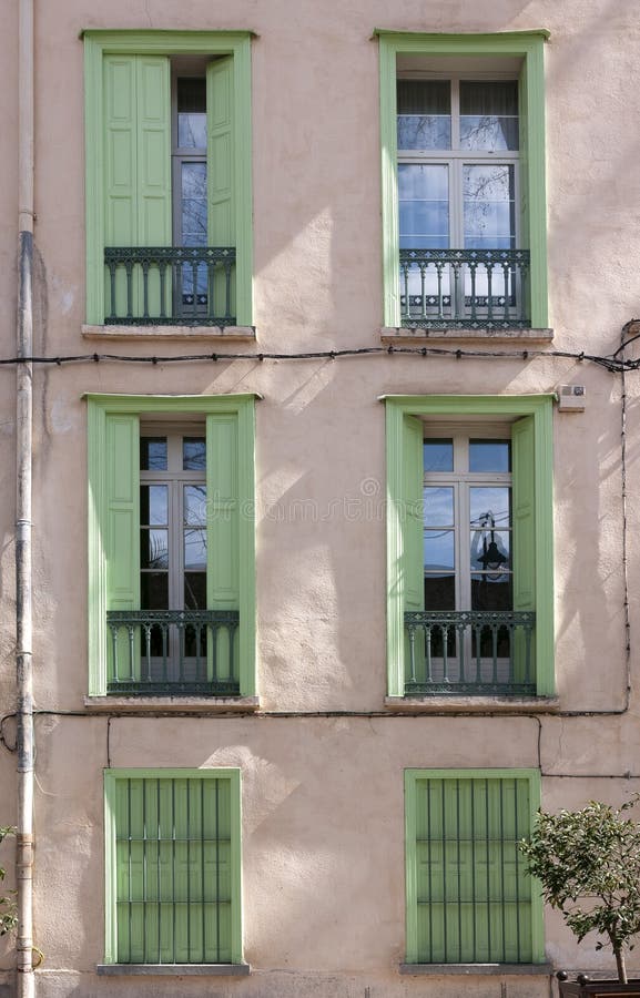Green windows stock photo. Image of south, france, building - 33908188