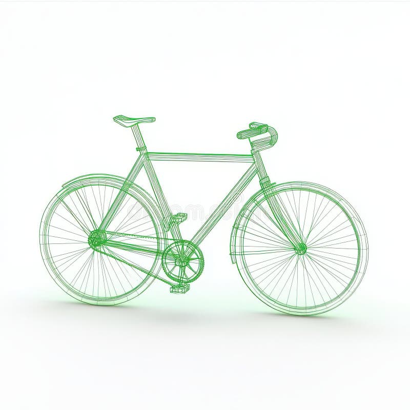 Green Wireframe Bicycle Model on White Background Stock Illustration ...