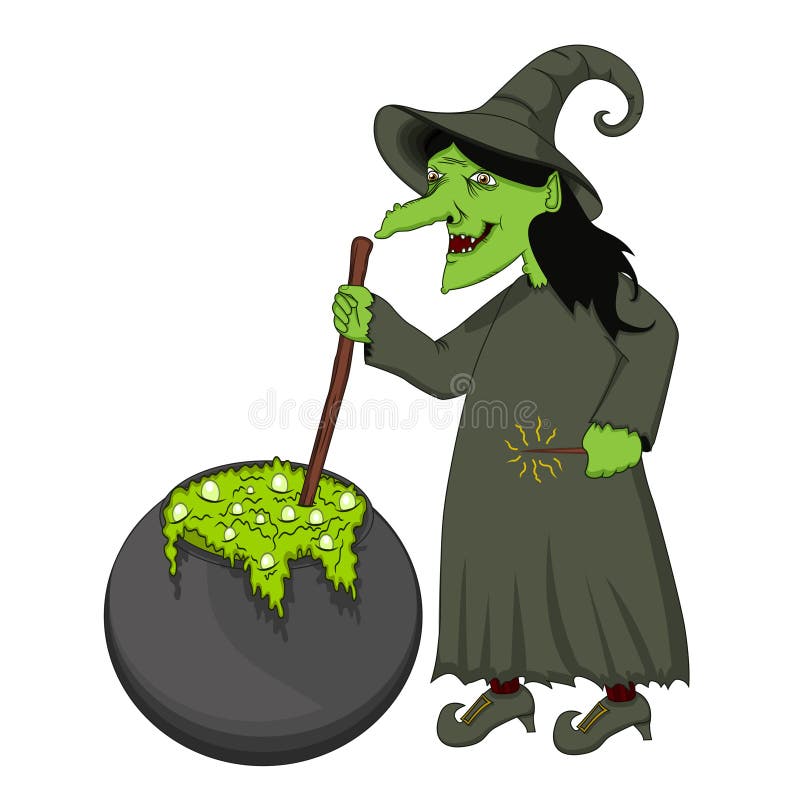 Green Witch Cooking Cartoon Stock Vector - Illustration of night, cute ...