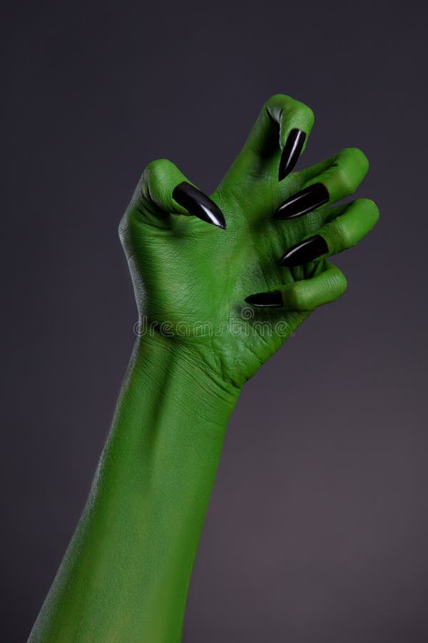 Green Witch Hand with Sharp Black Nails, Real Body-art Stock Photo ...