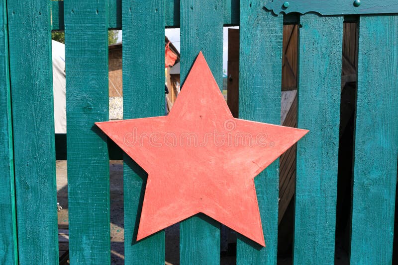 Green Wooden Gate with Red Star Stock Image - Image of history ...